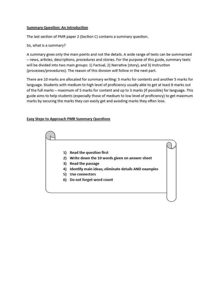 PMR Summary Writing Guide | PDF | Question | Learning