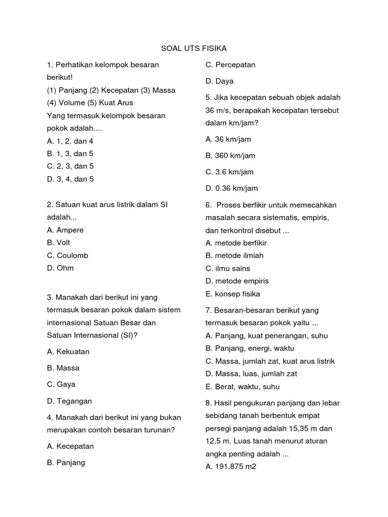 Soal UAS Fisika Kelas dan lembar jawaban | PDF Soal UAS Fisika Kelas dan lembar jawaban | PDF