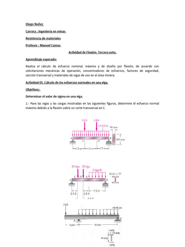 Trabajo Original 3ra Nota Camus, Trabajo Numero 1. | PDF | Viga (Estructura) | Doblar