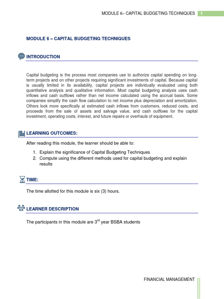 Module 6 - Capital Budgeting Techniques | PDF | Net Present Value ...