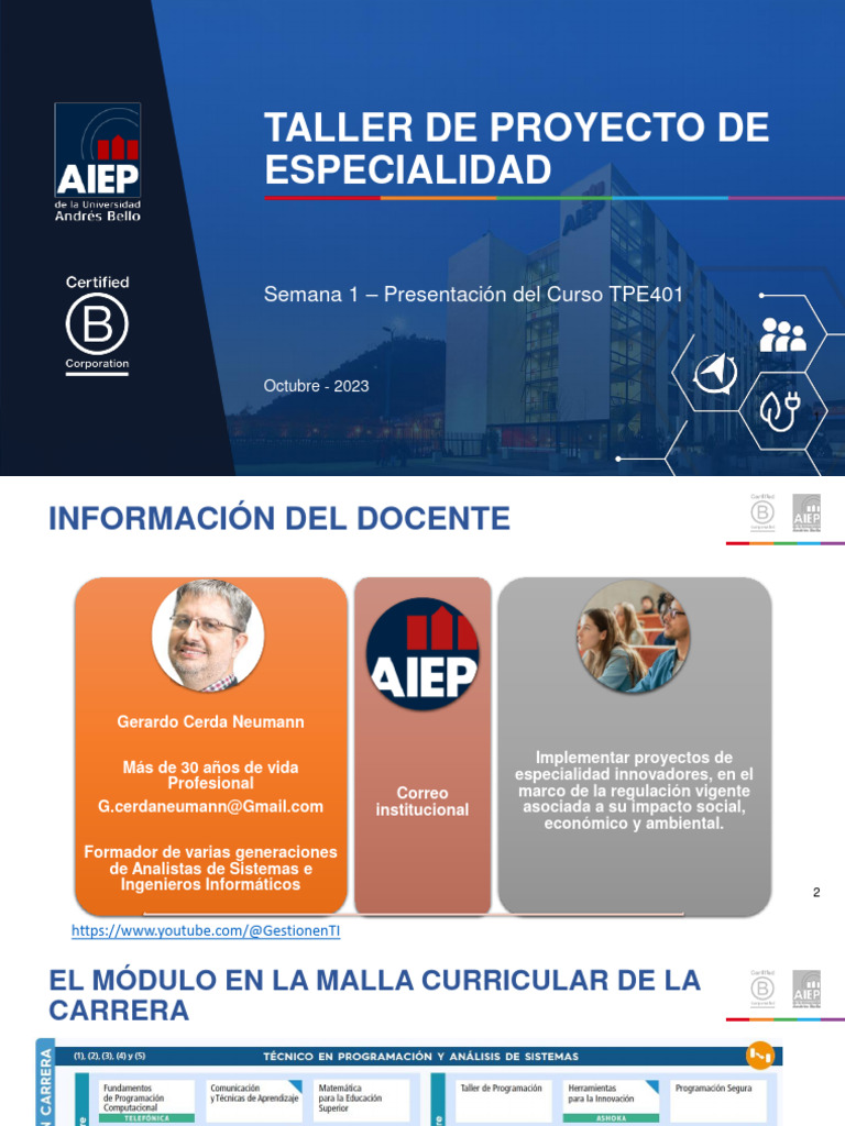 Taller de Proyecto de Especialidad - Semana 01 | PDF