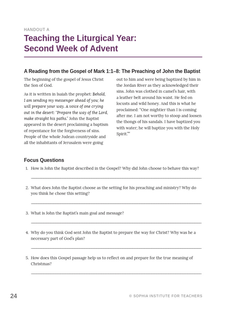 HANDOUT A Second Week of Advent TTLY | PDF