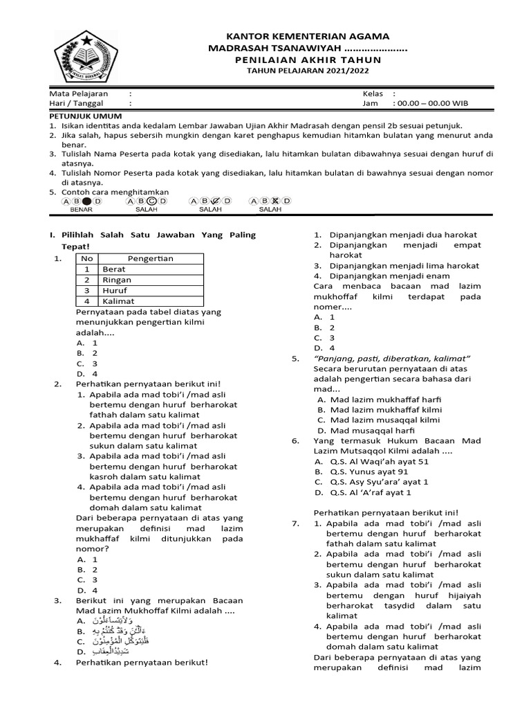 Naskah Soal Qurdis Kelas 9 | PDF