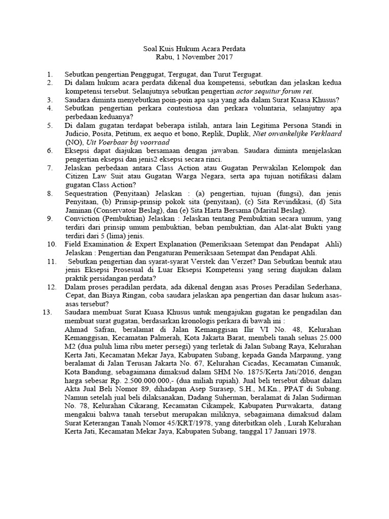 Soal Kuis Hukum Acara Perdata 24102023 | PDF