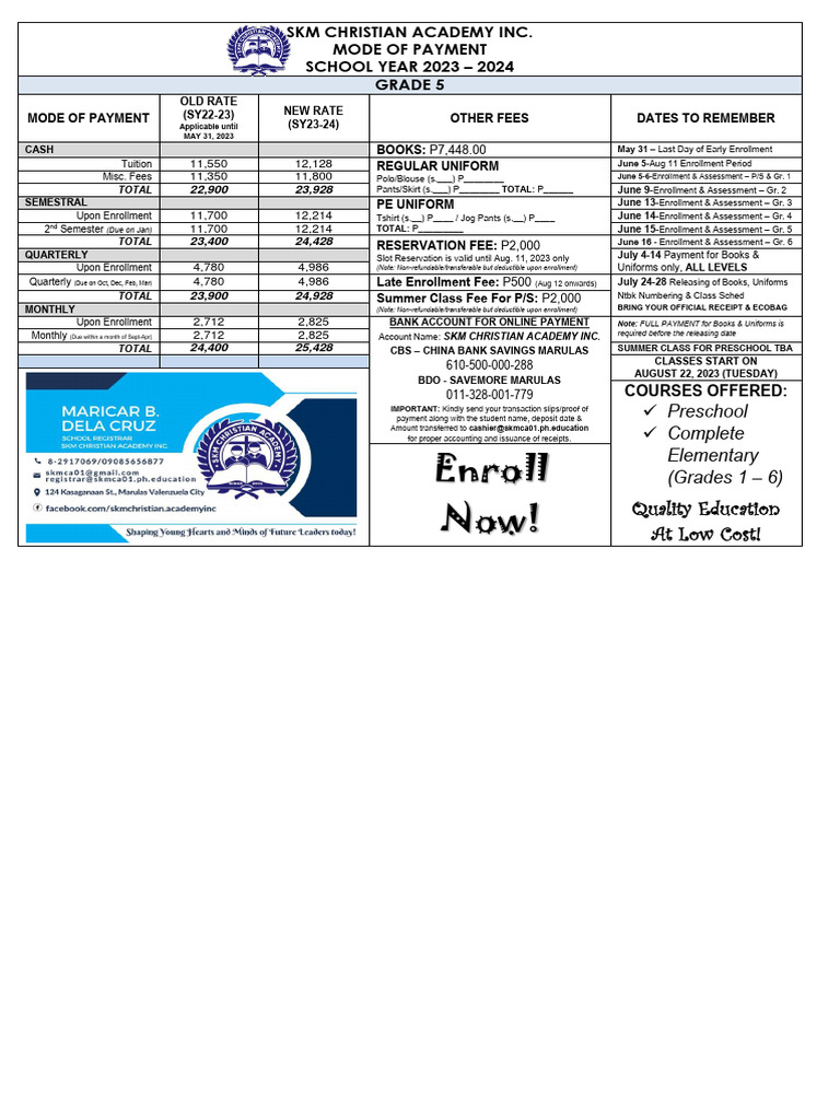SKMCA TuitionFee SY23-24 Grade-5 | PDF | Market (Economics) | Trade