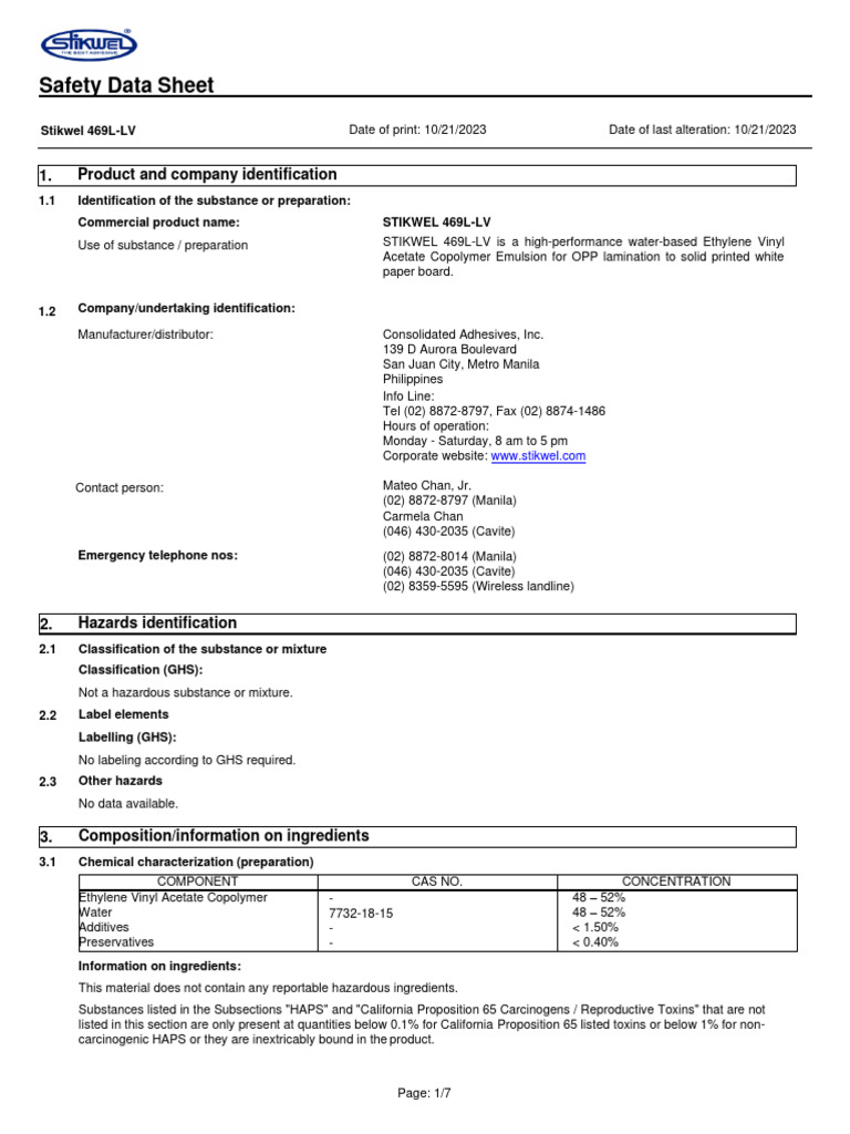 SDS - Stikwel 469L-LV | PDF | Physical Sciences | Materials