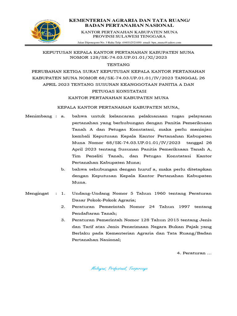 SK PANITIA A, TIM PENELITI TANAH, DAN PETUGAS KONSTATASI 2023 - Rev3 | PDF