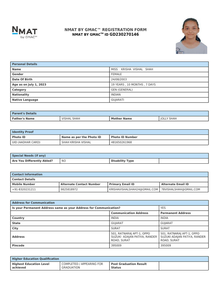 NMAT Registeration Form | PDF NMAT Registeration Form | PDF