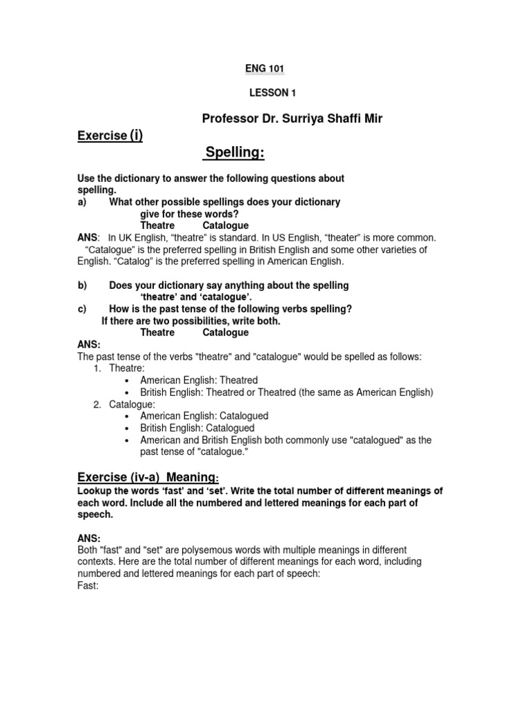 Lesson01 EXERCISE SOLOUTION NOTES | PDF