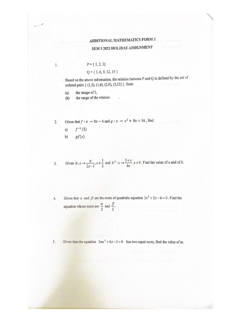 Additional Mathematics Form 3 | PDF