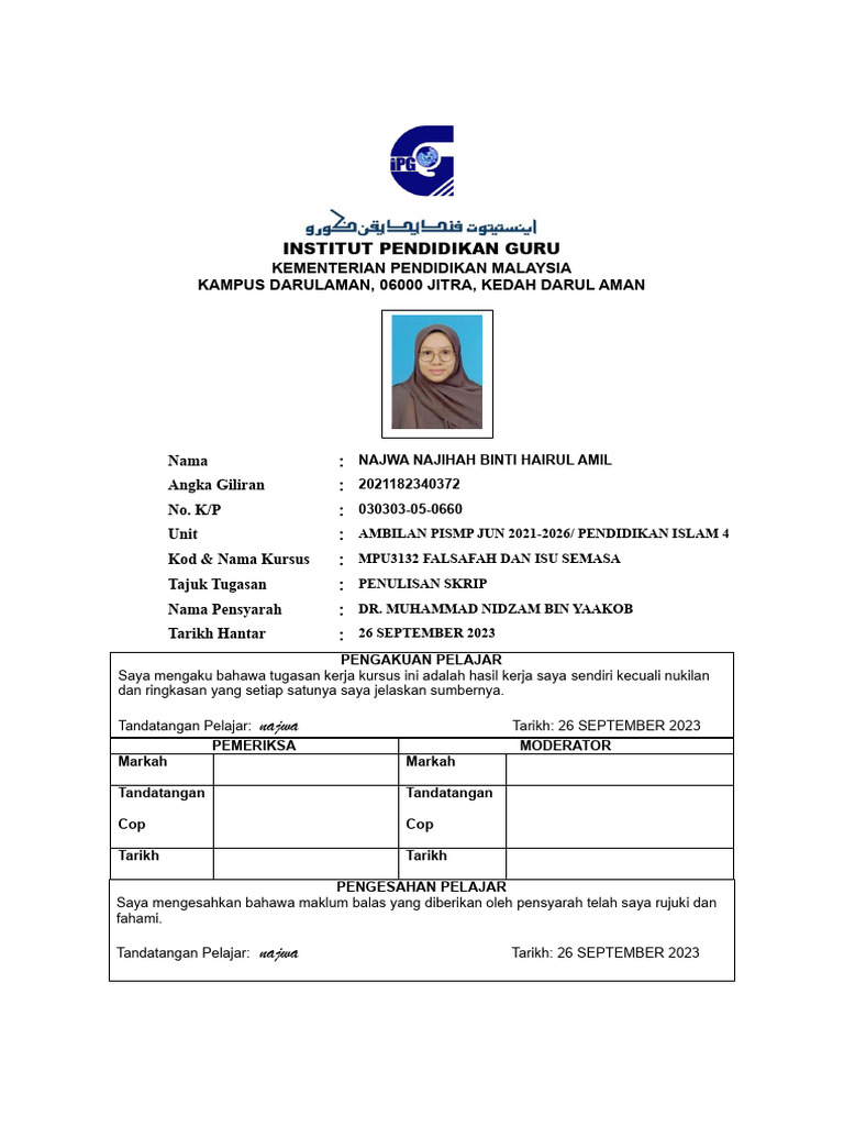 penulisan skrip pertembungan etnik di Malaysia- Najwa Najihah PAI4 | PDF