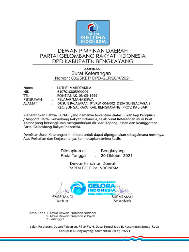 SK Keluar Partai Lutfi | PDF