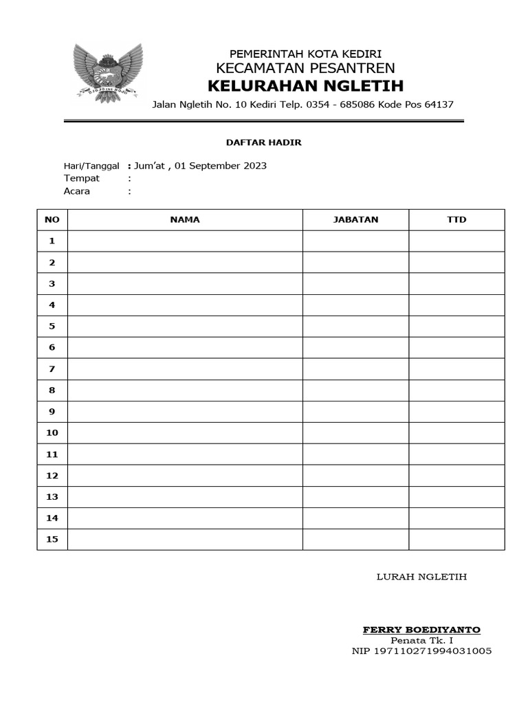 Daftar Hadir Linmas | PDF
