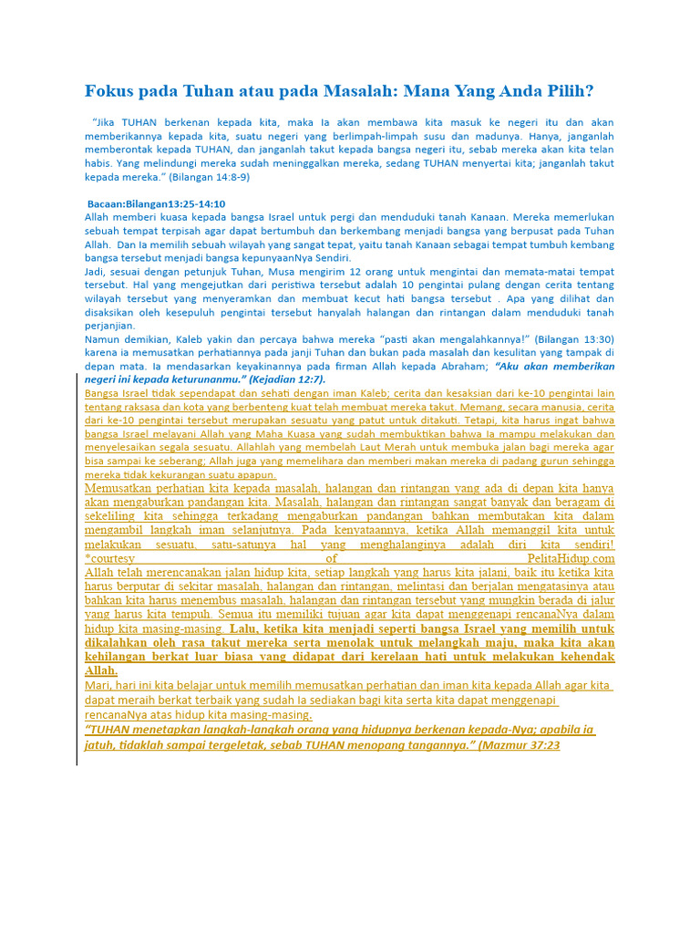 Fokus Pada Tuhan Atau Pada Masalah | PDF