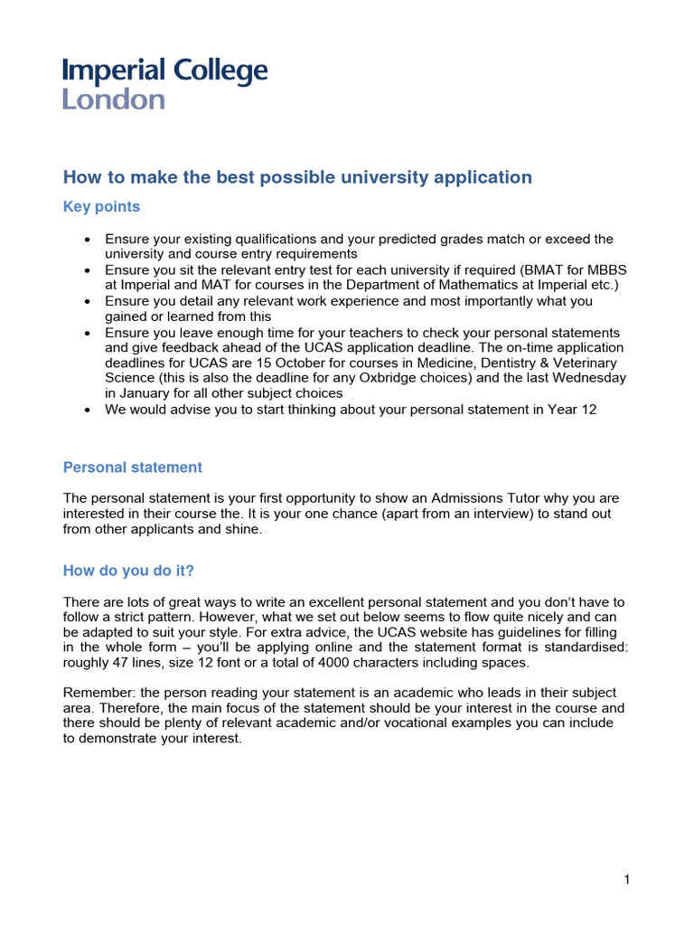 Writing a Personal Statement | PDF | University And College Admission ...