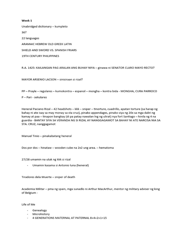 Notes For Life and Works of Rizal | PDF