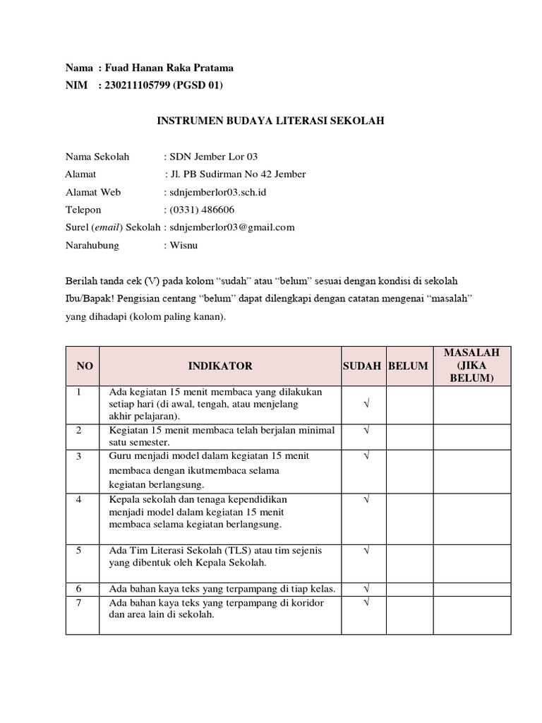 Rencana Gerakan Literasi SDN Jember Lor 03 | PDF | Karier & Perkembangan