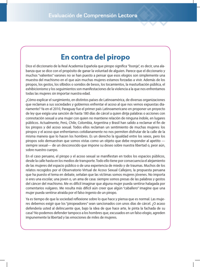 LECTURA EL PIROPO | PDF