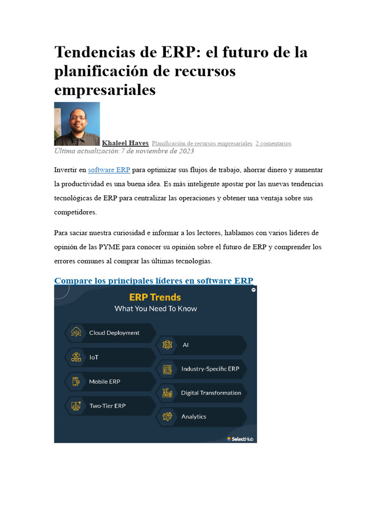 Tendencias de ERP | PDF | Planificación de recursos empresariales | Internet de las Cosas