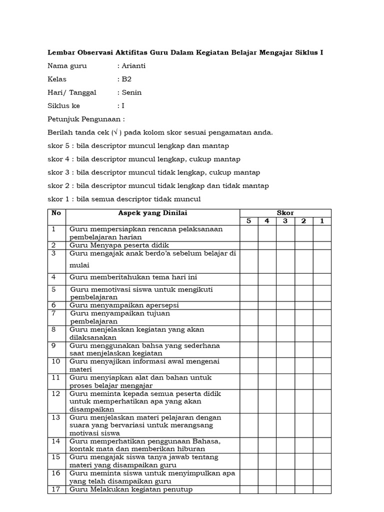 Contoh Instrumen PTK | PDF