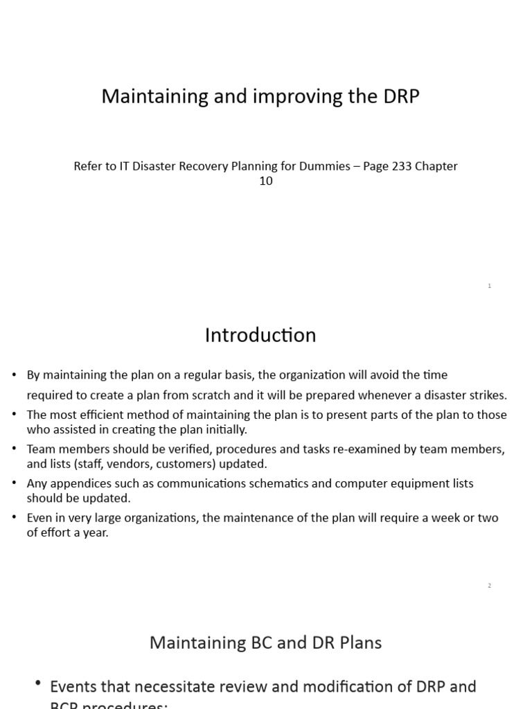 Lecture 9- Maintaining and Improving the DRP | PDF