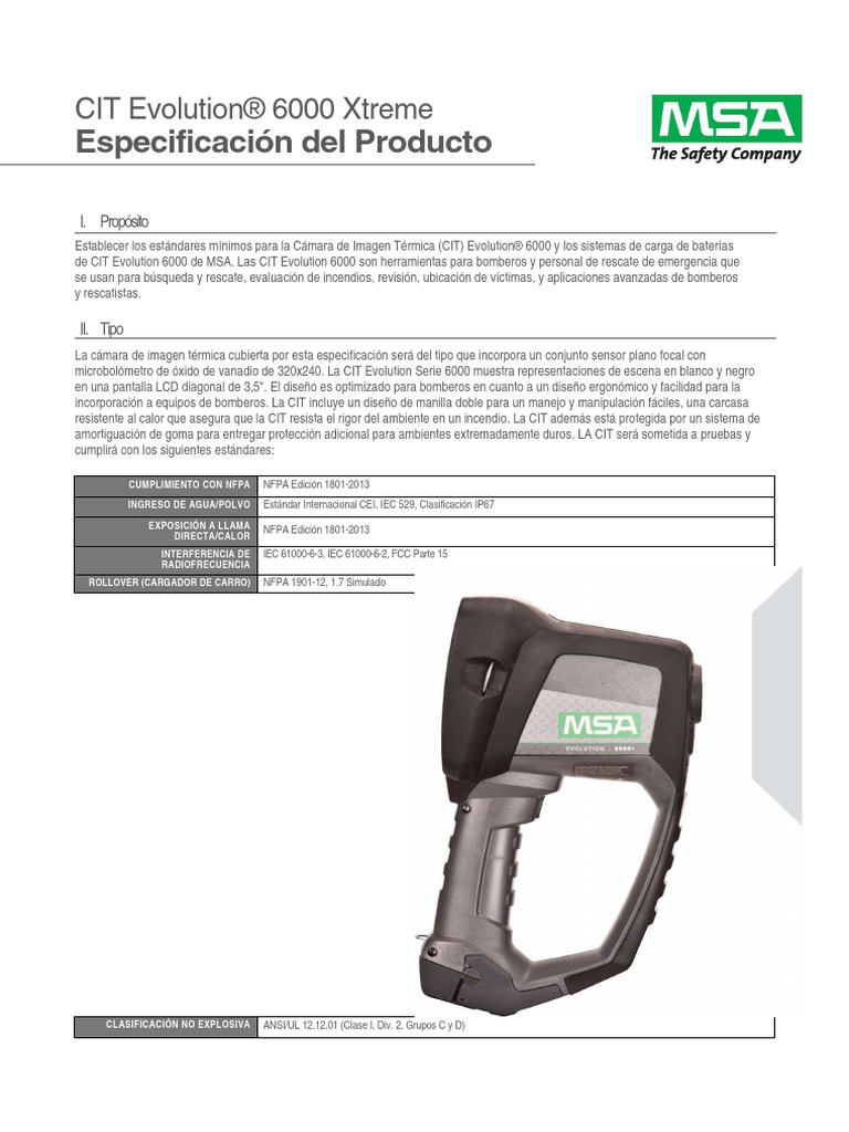 Especificaciones Tecnicas Camara MSA EVOLUTION 6000 | Descargar gratis ...