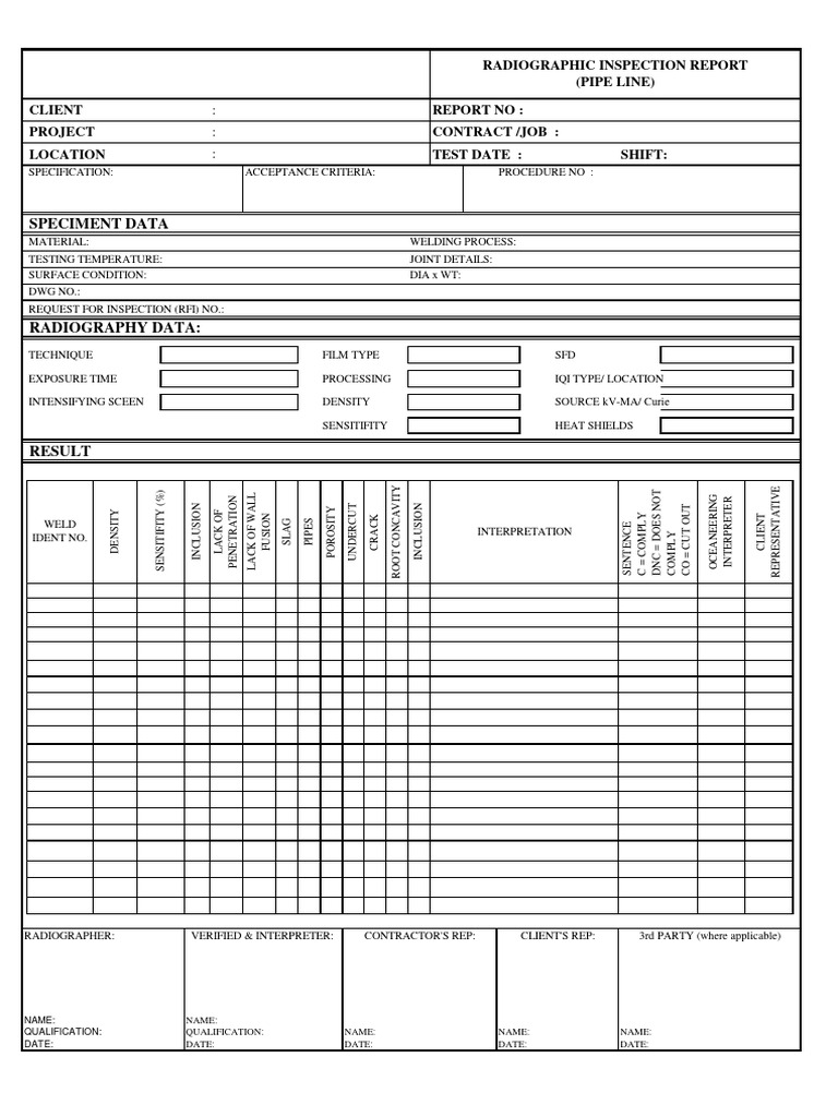 Sample RT Report Pipeline | PDF | Welding | Construction