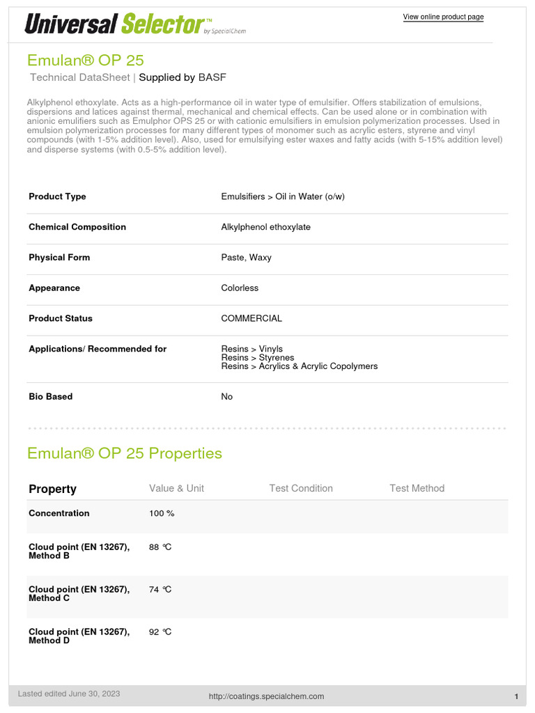 Emulan® OP 25 - BASF | PDF