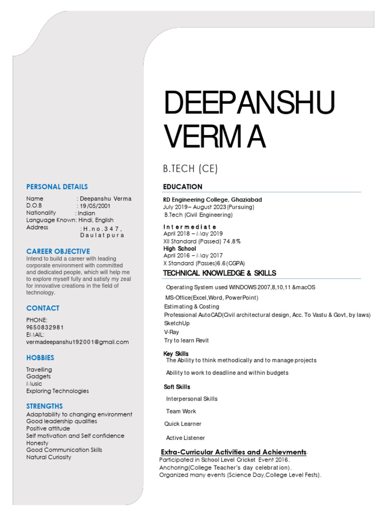 Deepanshu Verma Resume 1 | PDF | Human Communication | Cognitive Science