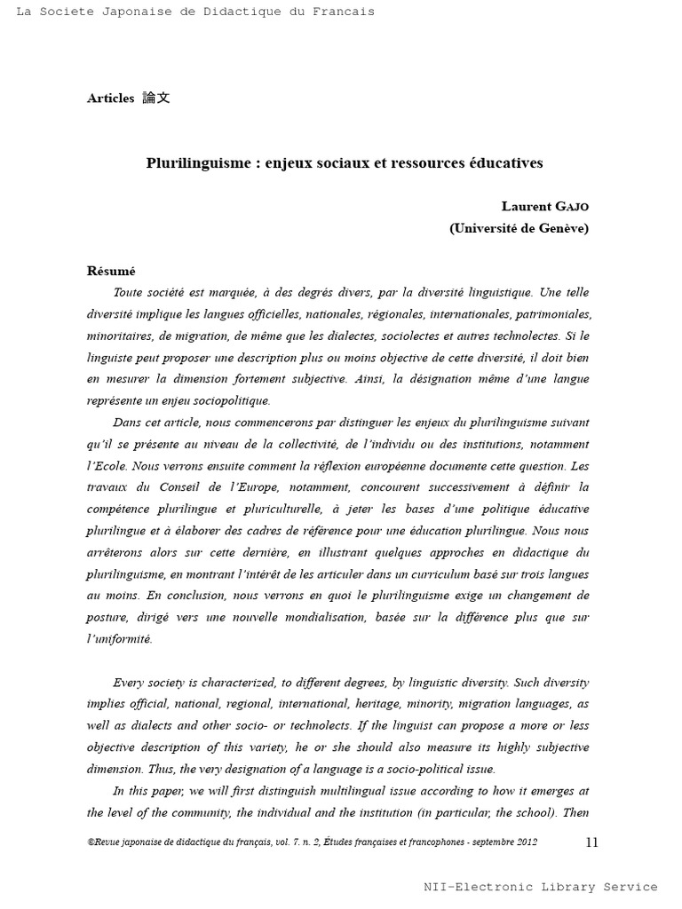 Plurilinguisme : enjeux et éducation | PDF | Multilinguisme ...