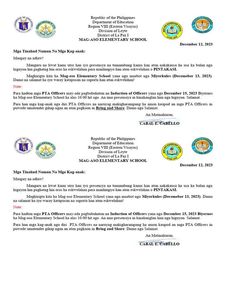 Letter Pintakasi 2 | PDF