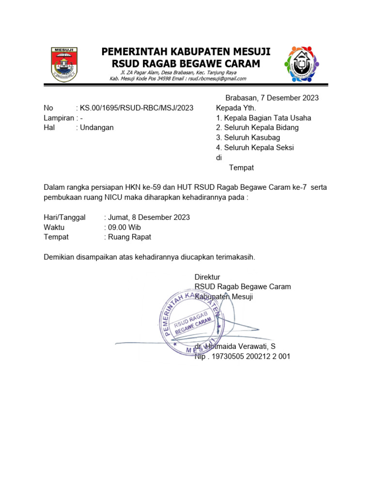 Surat Undangan Rapat Persiapan Visitasi Ruang Picu Dinkes | PDF Surat Undangan Rapat Persiapan Visitasi Ruang Picu Dinkes | PDF