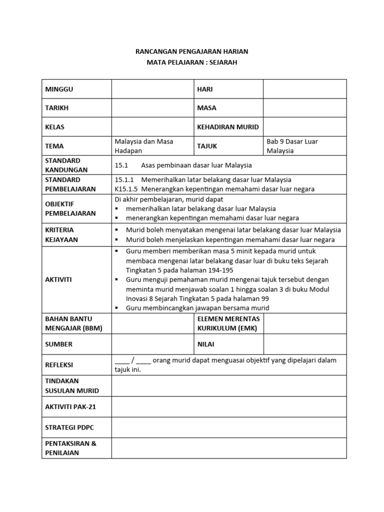 e-RPH Sejarah T5 Bab 9 | PDF