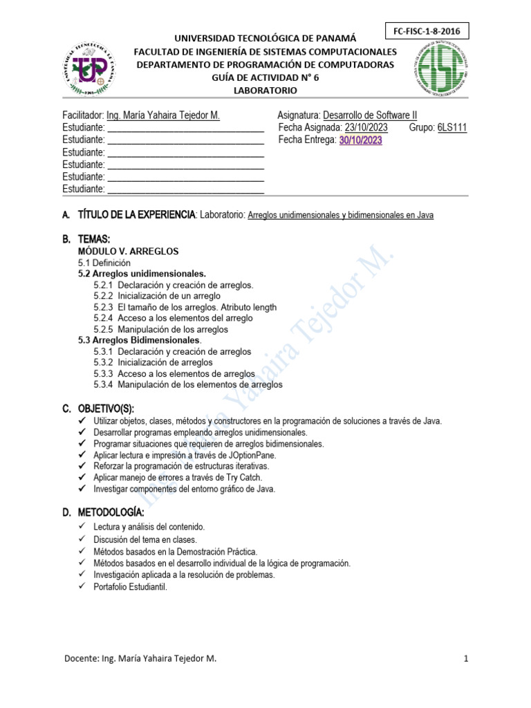 2023_Lab_6_Arrays_Interface Gráfica | PDF | Java (lenguaje de ...