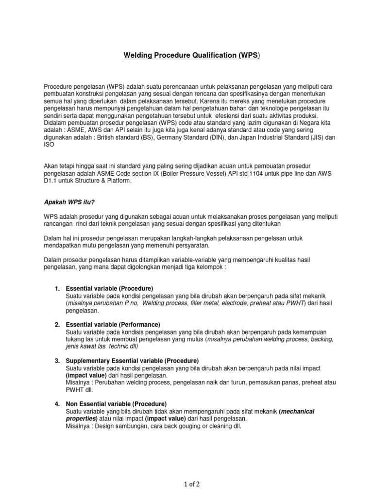 Welding Procedure Qualification (WPS) Rev.1 | PDF