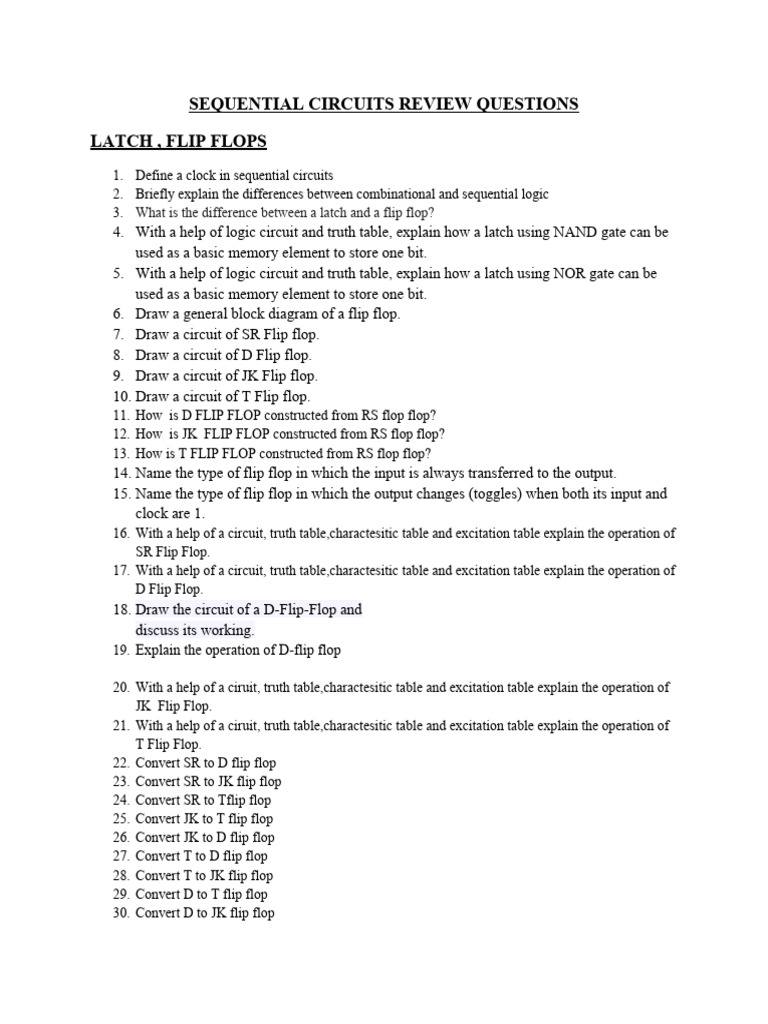 Sequential Circuits Review Questions | Download Free PDF | Digital Technology | Electronic ...