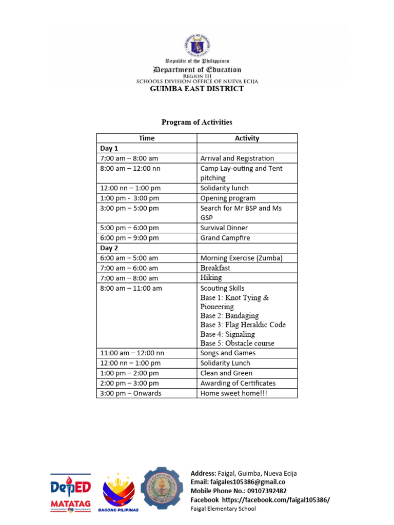 Program of Activities BSP 2023 | PDF