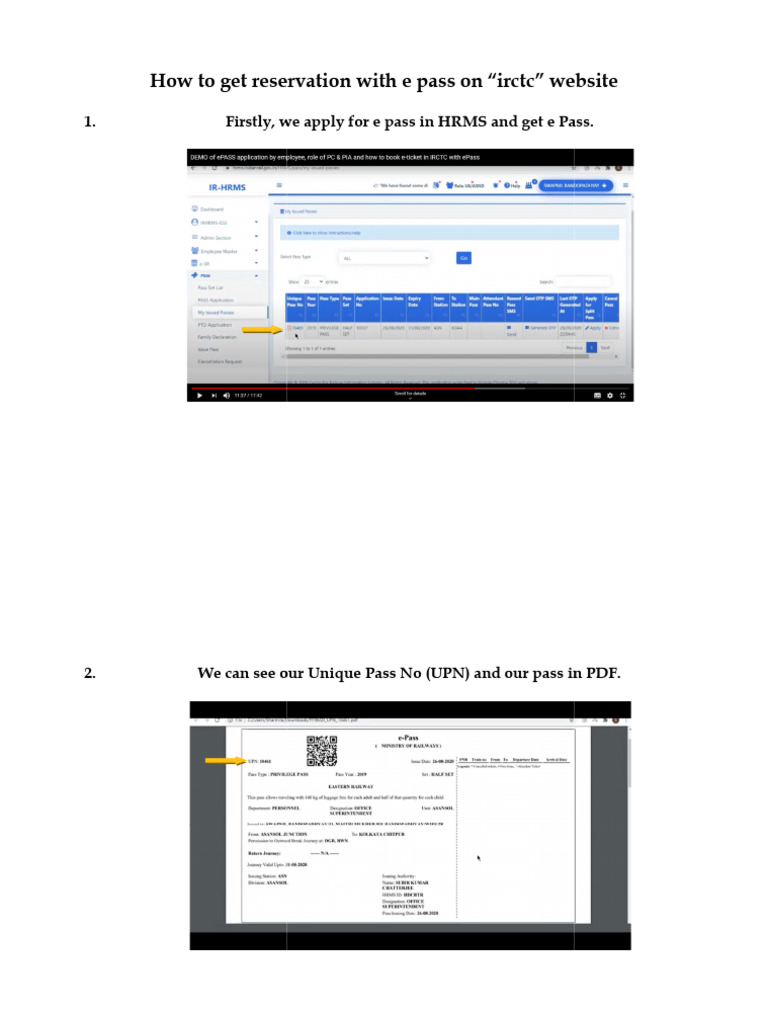 How To Book E-Ticket From IRCTC Through E-Pass & e-PTO | PDF