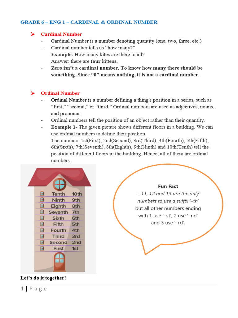 Grade 6 Cardinal and Ordinal Numbers | PDF | Language Arts & Discipline ...