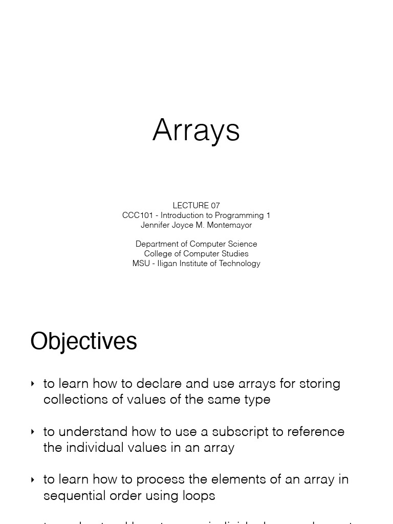 Lecture07 Arrays Pdf Parameter Computer Programming Software Development