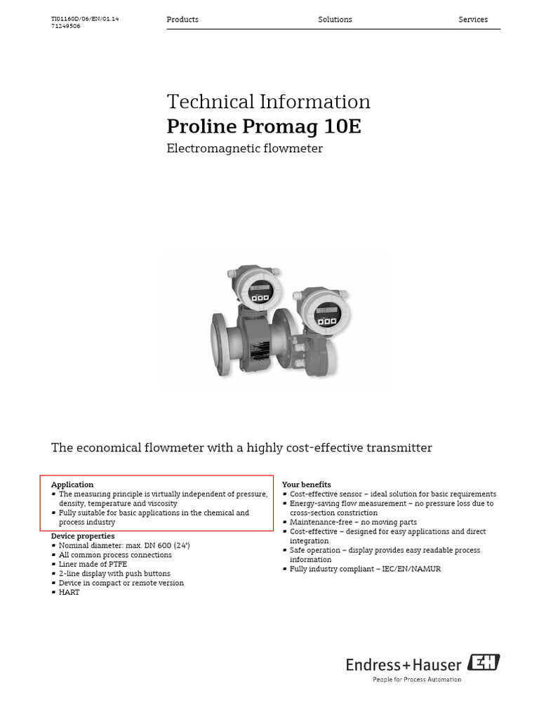 Proline Promag 10E Flowmeter Overview | PDF | Electromagnetic Induction ...