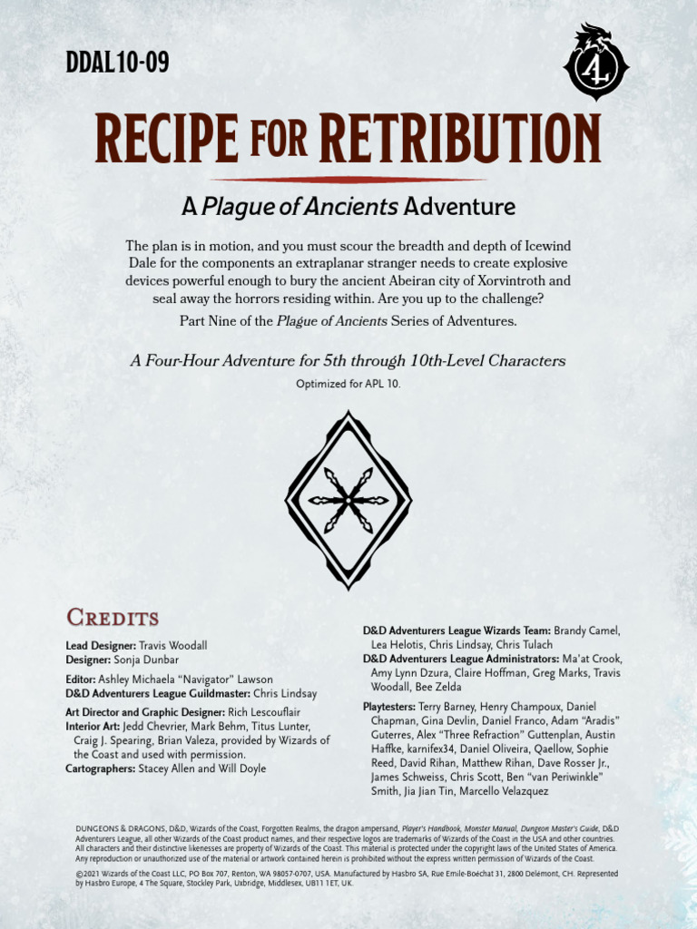 DDAL10-09 Recipe For Retribution | PDF | Wizards Of The Coast | Dungeons & Dragons