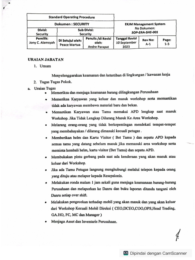 SOP Security Sah | PDF