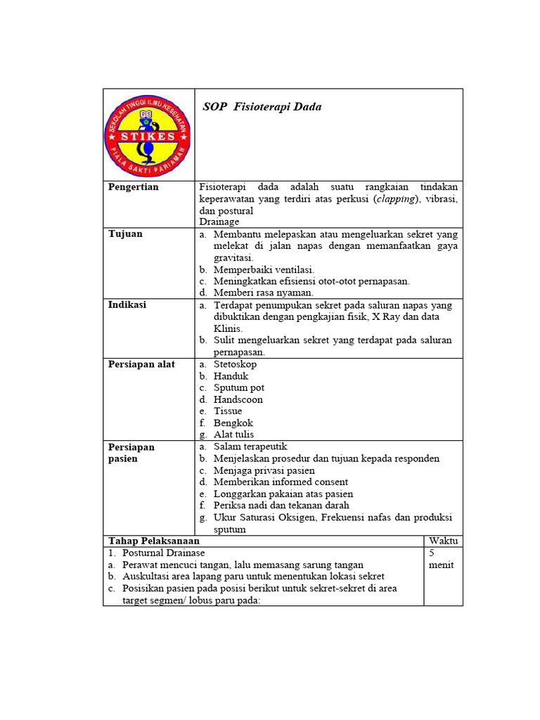 Sop Fisioterapi Dada | PDF