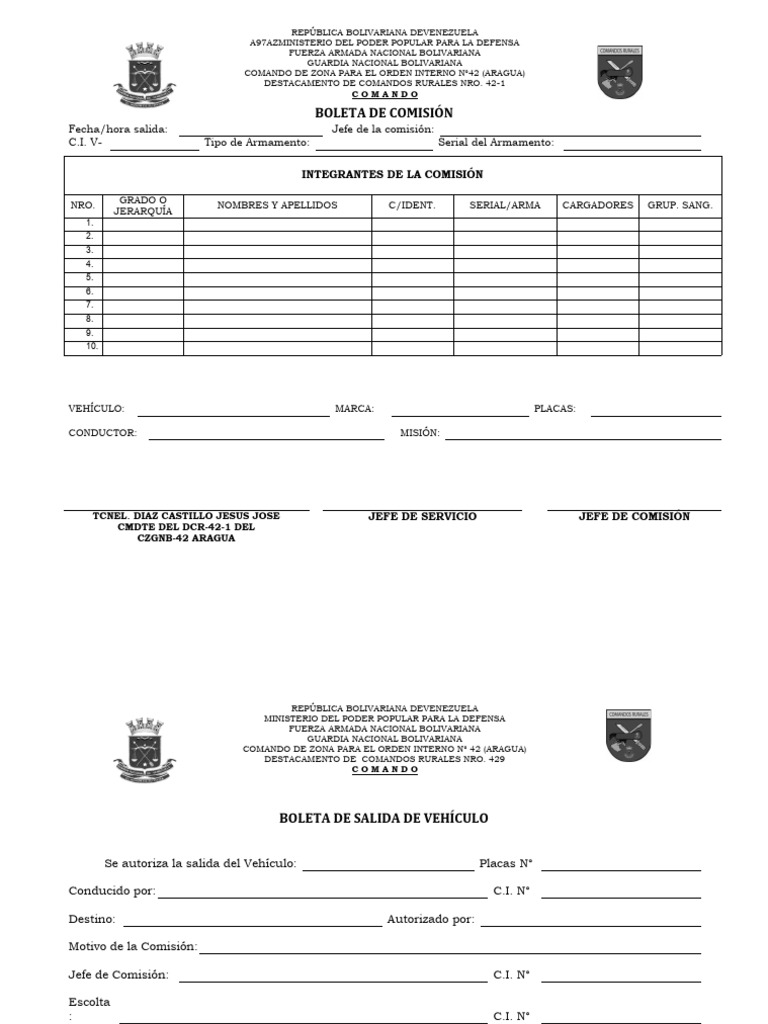Boleta de Comision y Salida de Vehiculo Comision Actualizada 19 | PDF