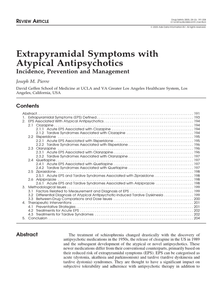 Extrapyramidal Symptoms With Atypical Antipsychotics | PDF ...