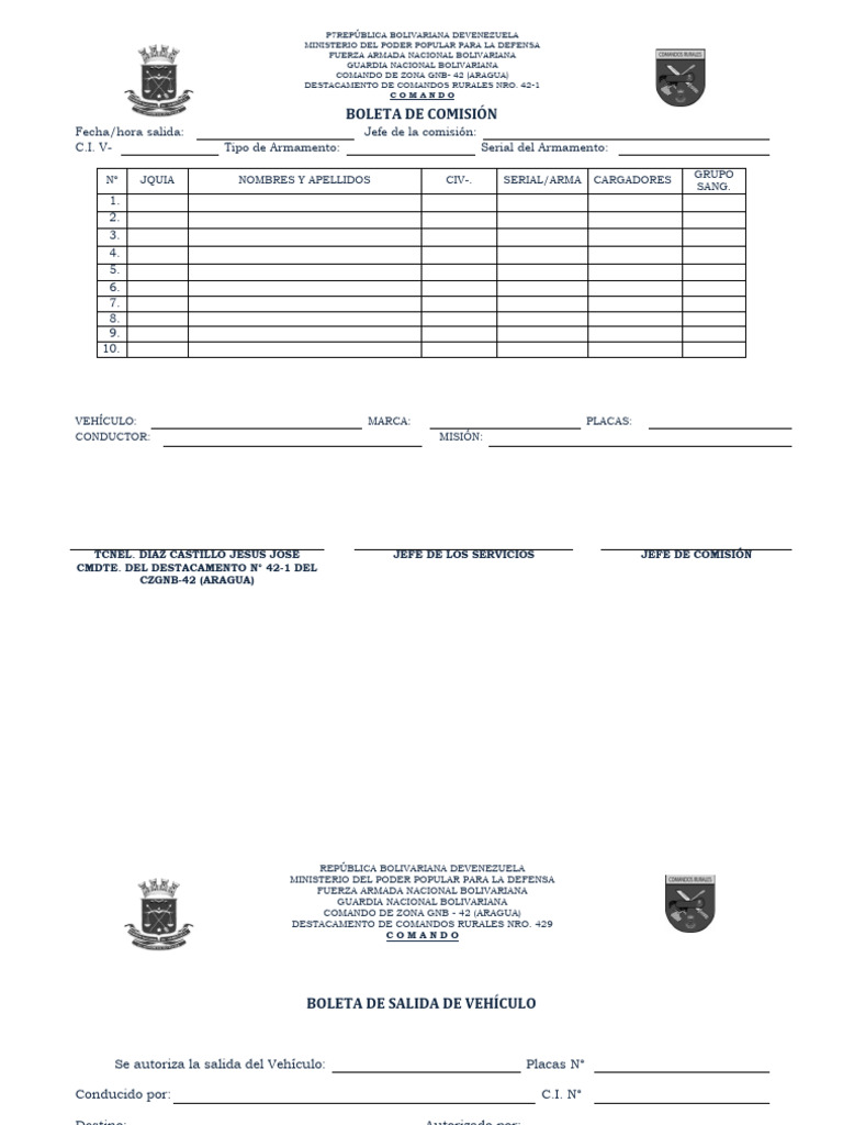 Boletas de Comisión y Salida de Vehículo | PDF | Gobierno | Venezuela