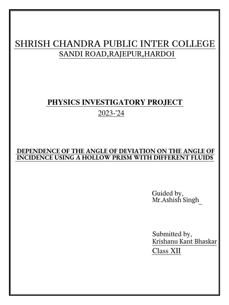 Hollow Prism Physics Investigatory Project Class 12 CBSE | PDF ...