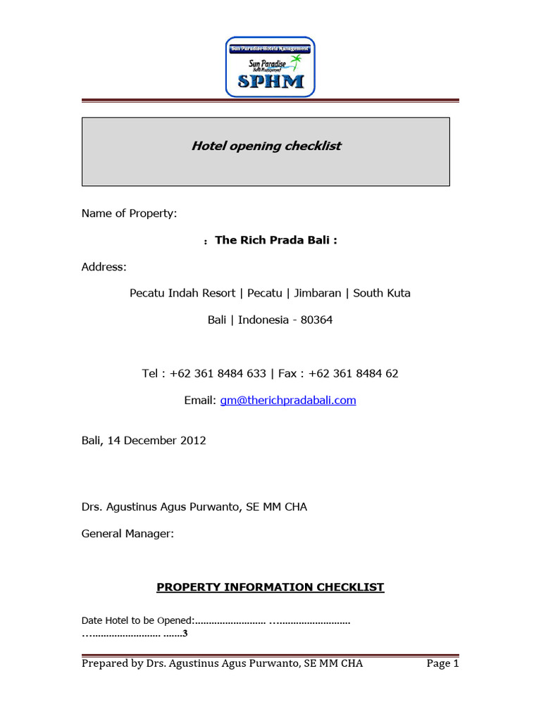 Hotel Opening Handover | PDF | Business