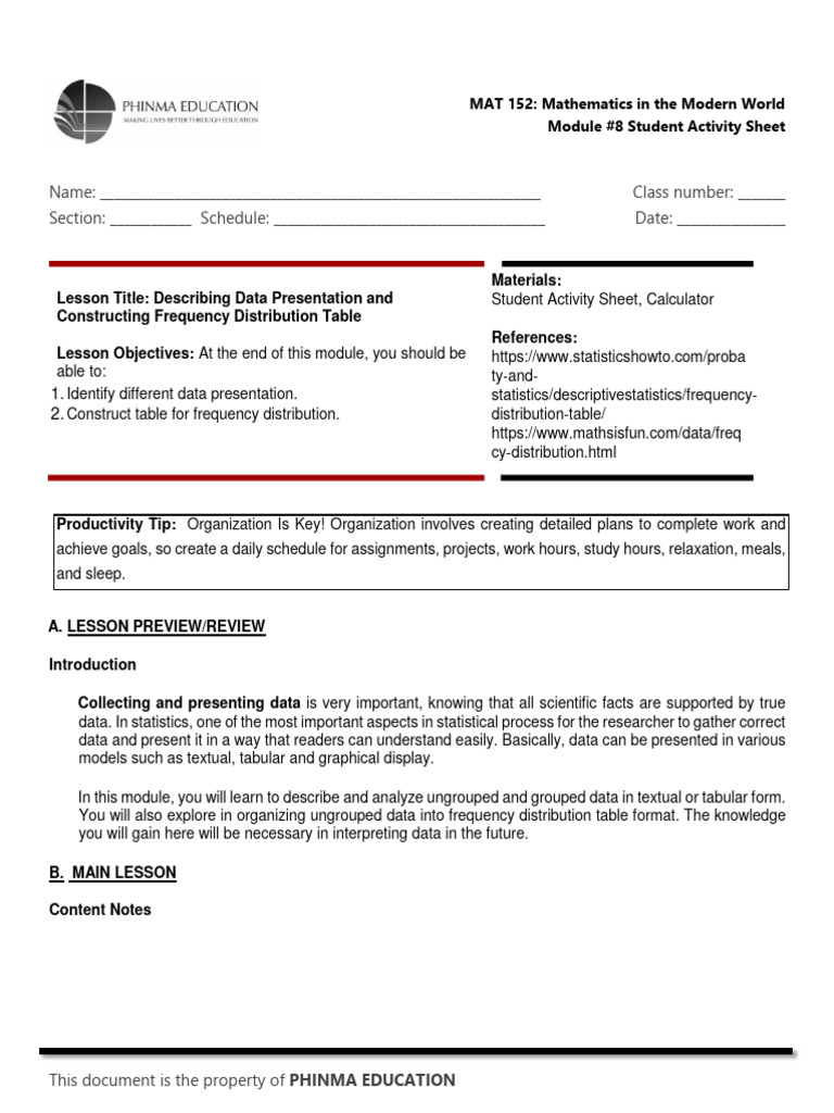 SAS#08-MAT 152 - Data Presentation and FDT | PDF SAS#08-MAT 152 - Data Presentation and FDT | PDF